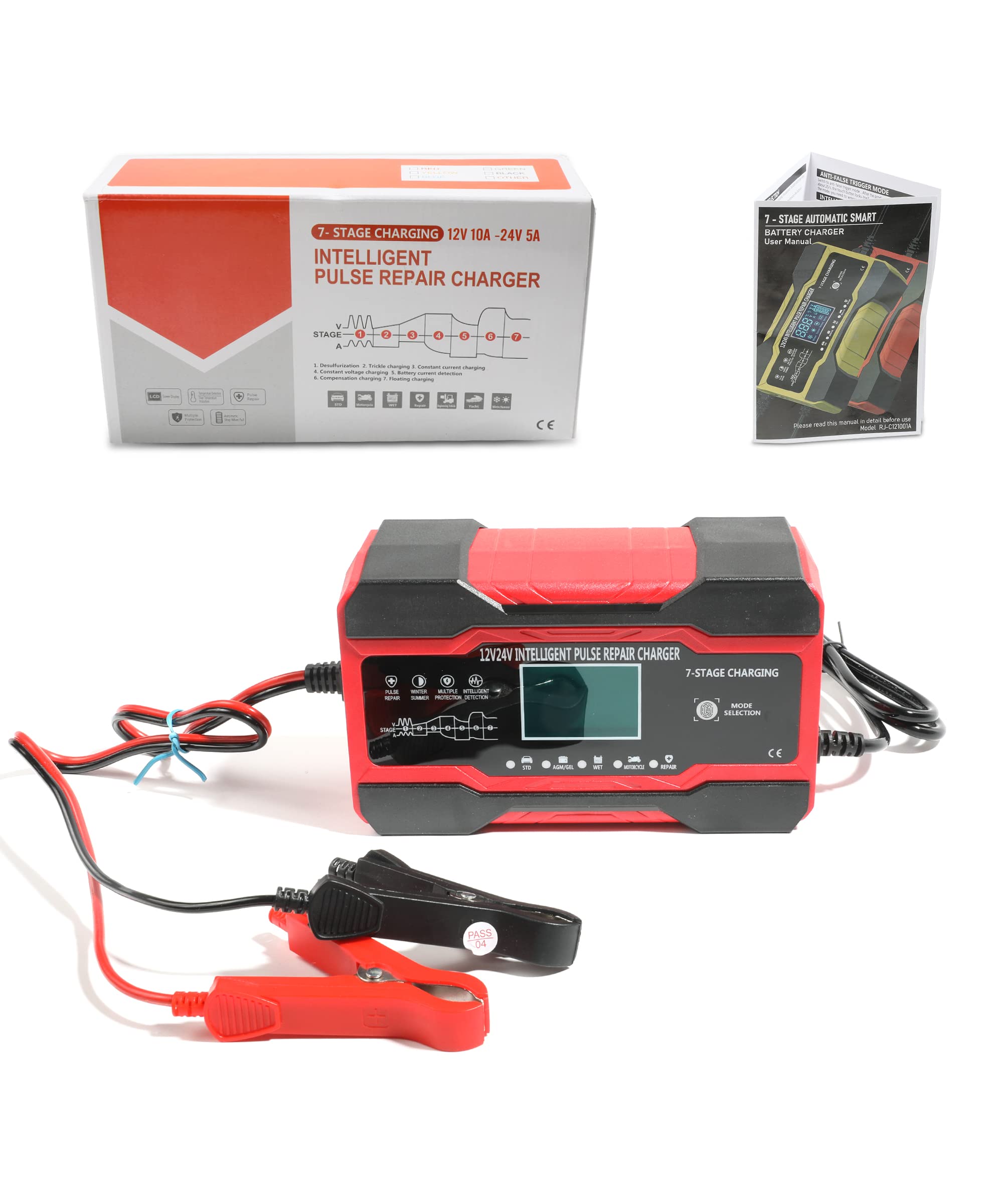 AOCISKA 8-Amp Car Battery Charger,12V and 24V Fully Automatic Smart Battery Charger,Battery Desulfator with Temperature, Trickle Charger for Car Truck Motorcycle Lawn Mower Boat