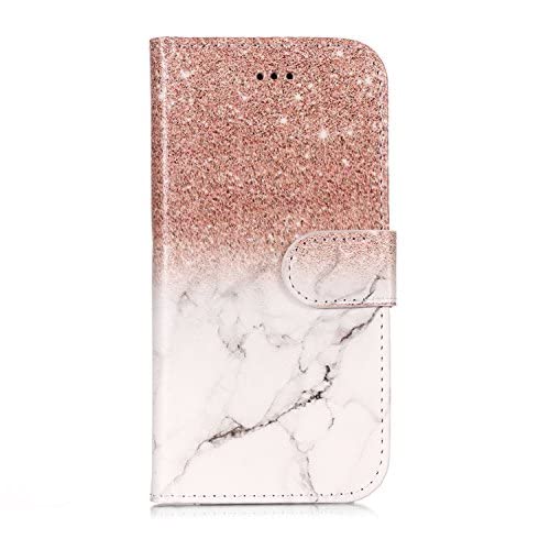 for iPod Touch 7th/6th/5th Generation Marble Wallet Case,Areall Colorful Hybrid Flip Folio Kickstand Shockproof Full Protective Phone Cover for iPod Touch 5/6/7,Rose Gold White