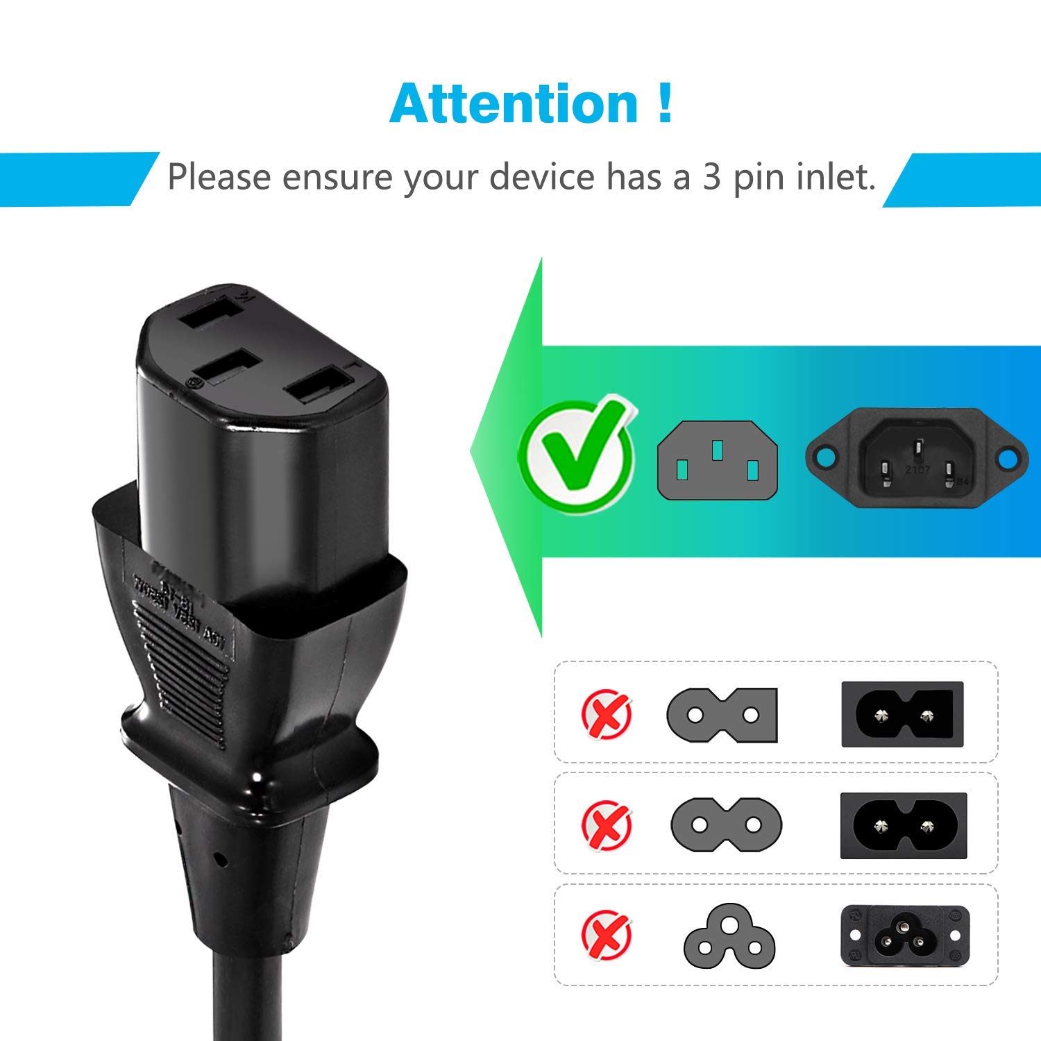 AMSK POWER 3-Prong 12 Ft 12 Feet Ac Power Adapter US Extension Wall Cord Power Cable for Microsoft Xbox 360 Brick Charger Adapter