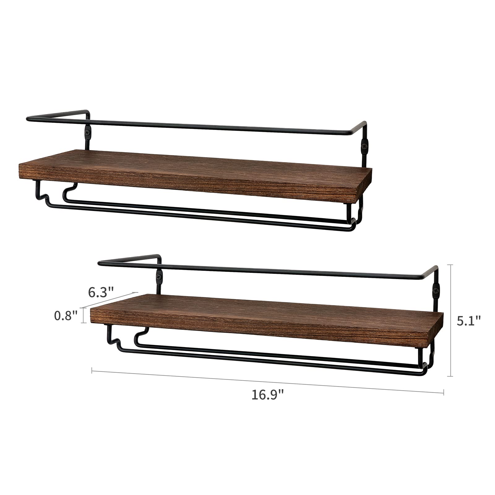 Dahey Wall Mounted Wine Rack Rustic Wood Floating Shelves with Stemware Wine Glasses Holder Champagne Bottle Display Storage for Kitchen Dining Room Bar Home Decor, Set of 2