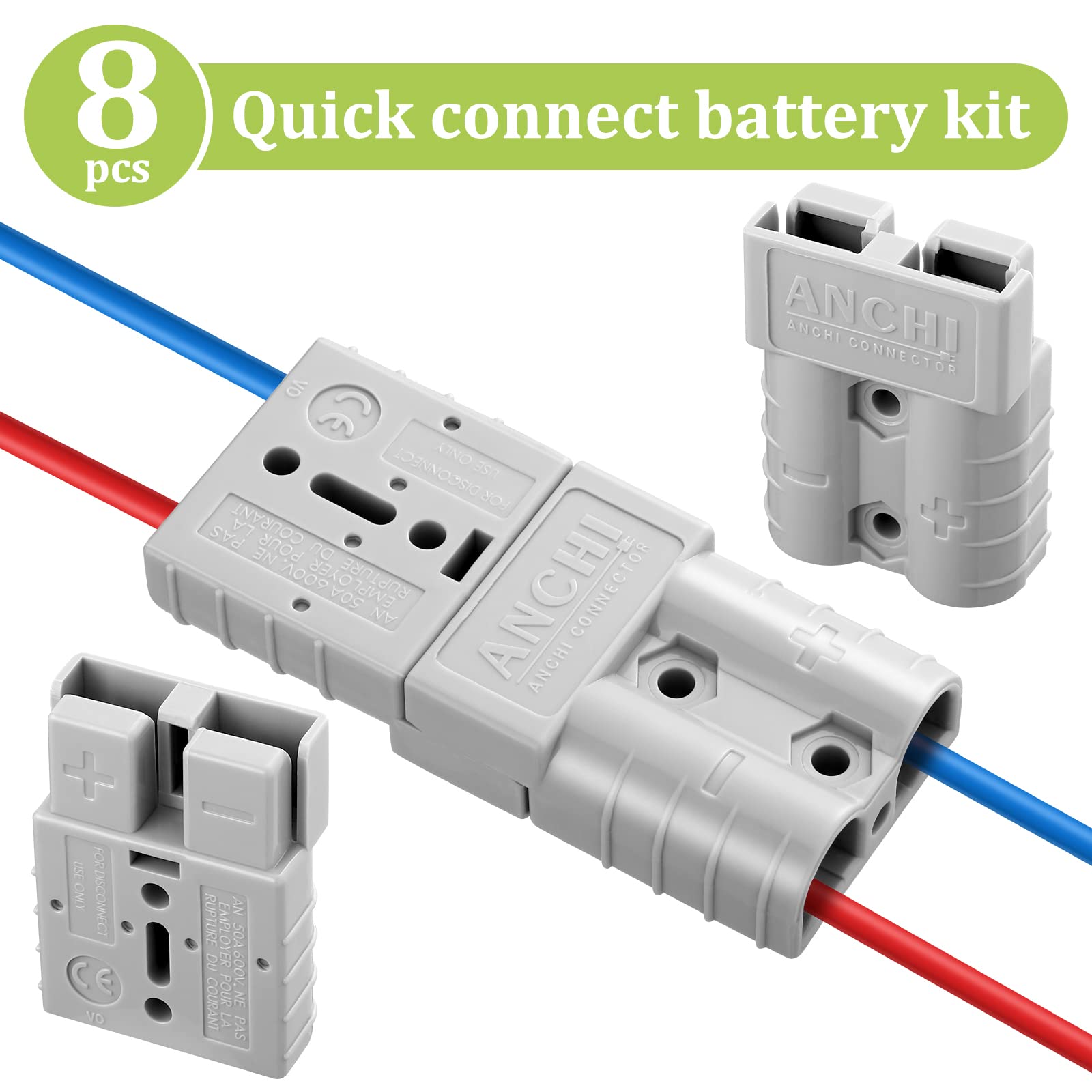 8 Pcs 10-12 Gauge Battery Quick Connector 50 Amp Battery Quick Connect Disconnect with 10/12 AWG, Wire Harness Plug Kit Cables Connect Disconnect Plug for Motor Recovery Winch Trailer Towing Systems