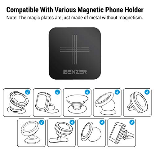Metal Plate for Magnetic Mount, iBenzer MagOn Car Magnet for All Magnetic Phone Car Mount Holder or Magnetic Cell Phone Holder,2 Pack,Black, CMH-MP03BK-A
