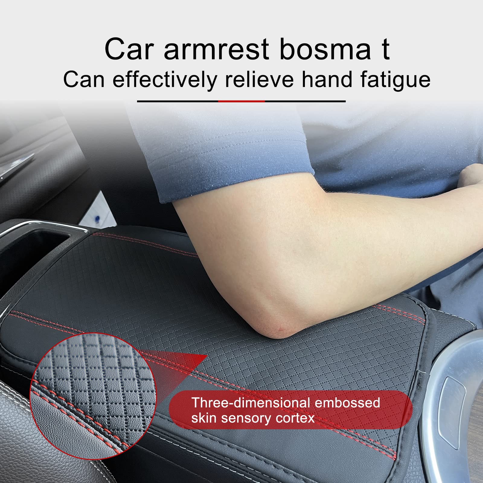 Miytsya Four Seasons Universal Armrest Box Mat, Fiber Leather Embossing, Waterproof, Car Armrest Seat Cover (Red)