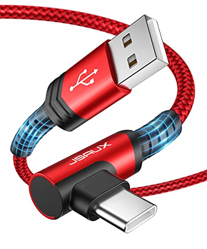 USB C Cable [2-Pack 6.6ft], JSAUX 3.1A Type C Charger Fast Charging Cable Right Angle Braided C Port Charging Cable Type C Charger Cord Compatible with Samsung Galaxy S10 S9 S8, Note 10 9 8,A51,LG-Red