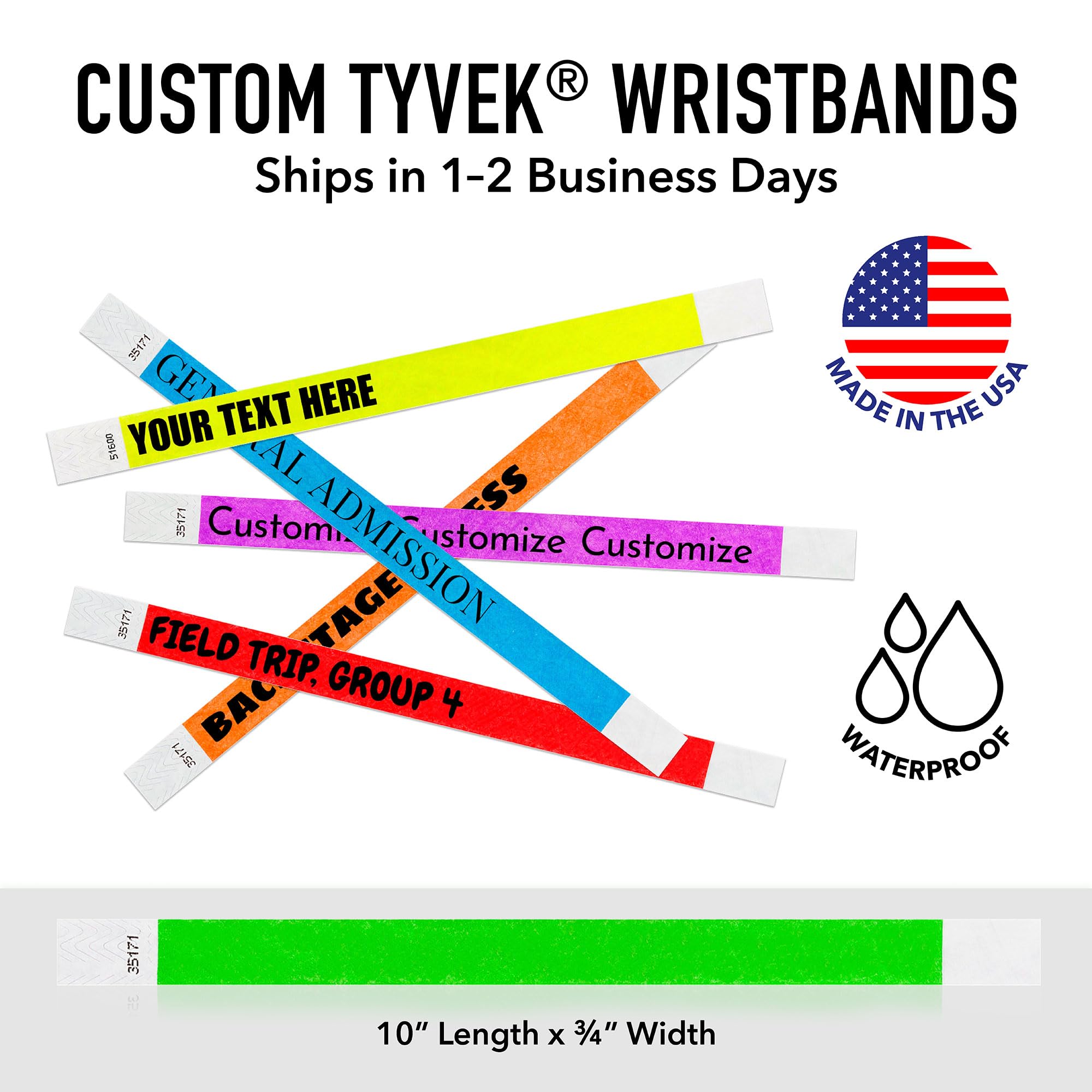 Custom 3/4 inch Tyvek Wristbands for Events - Text Personalized (Paper-Like) Bracelets