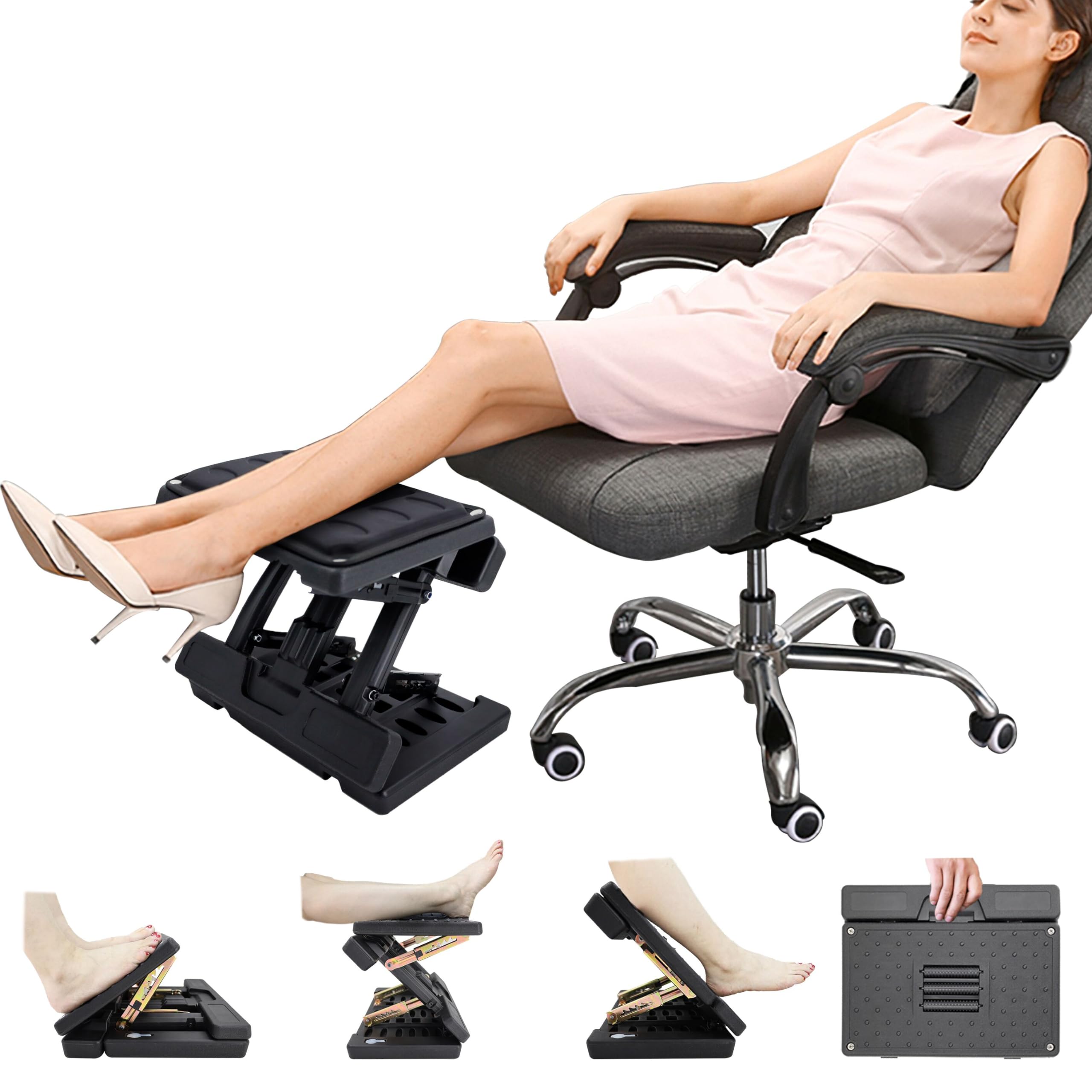 Adjustable Office Foot Rest Under Desk at Work, Leg Rest with Massage Surface Roller, Ergonomic Adjustment ,Bottom Can Be Filled with Water(Black)