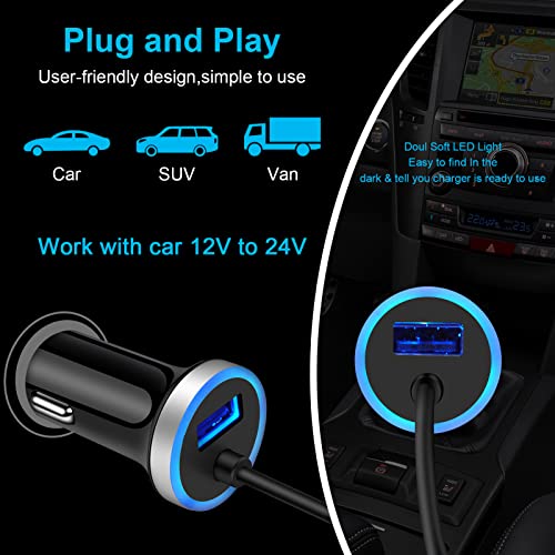 3.4A Fast Car Charger, Android Type C Car Charger Adapter with 3ft USB C Coiled Cable for Google Pixel 7 7pro 6a 6pro 5a 2XL, Moto G Pure/G Stylus 5G 2022, Samsung Galaxy S23 A03s A13 A33 A53 Z Fold 4