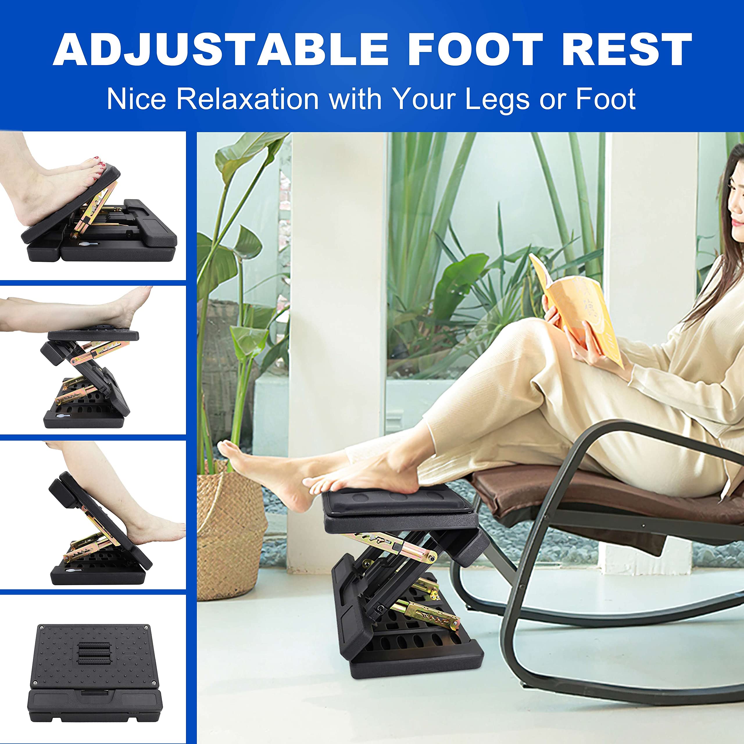 Adjustable Office Foot Rest Under Desk at Work, Leg Rest with Massage Surface Roller, Ergonomic Adjustment ,Bottom Can Be Filled with Water(Black)