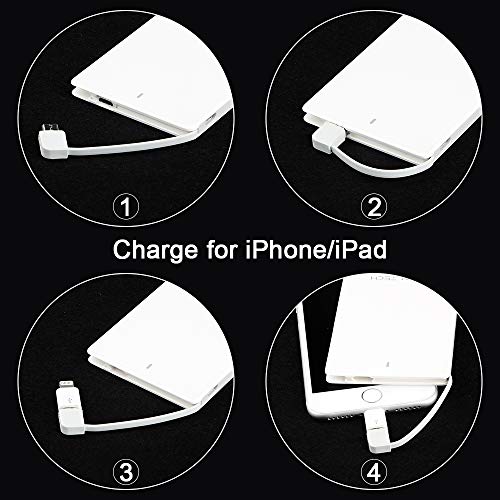 Attom Tech 2500mAh Power Bank Mini,Back-up Phone Battery Pack Ultra Slim,Pocket Size Thin External Phone Battery Pack Emergency Phone Power Built-in Charging Cable for Android Micro USB and Apple(WHT)