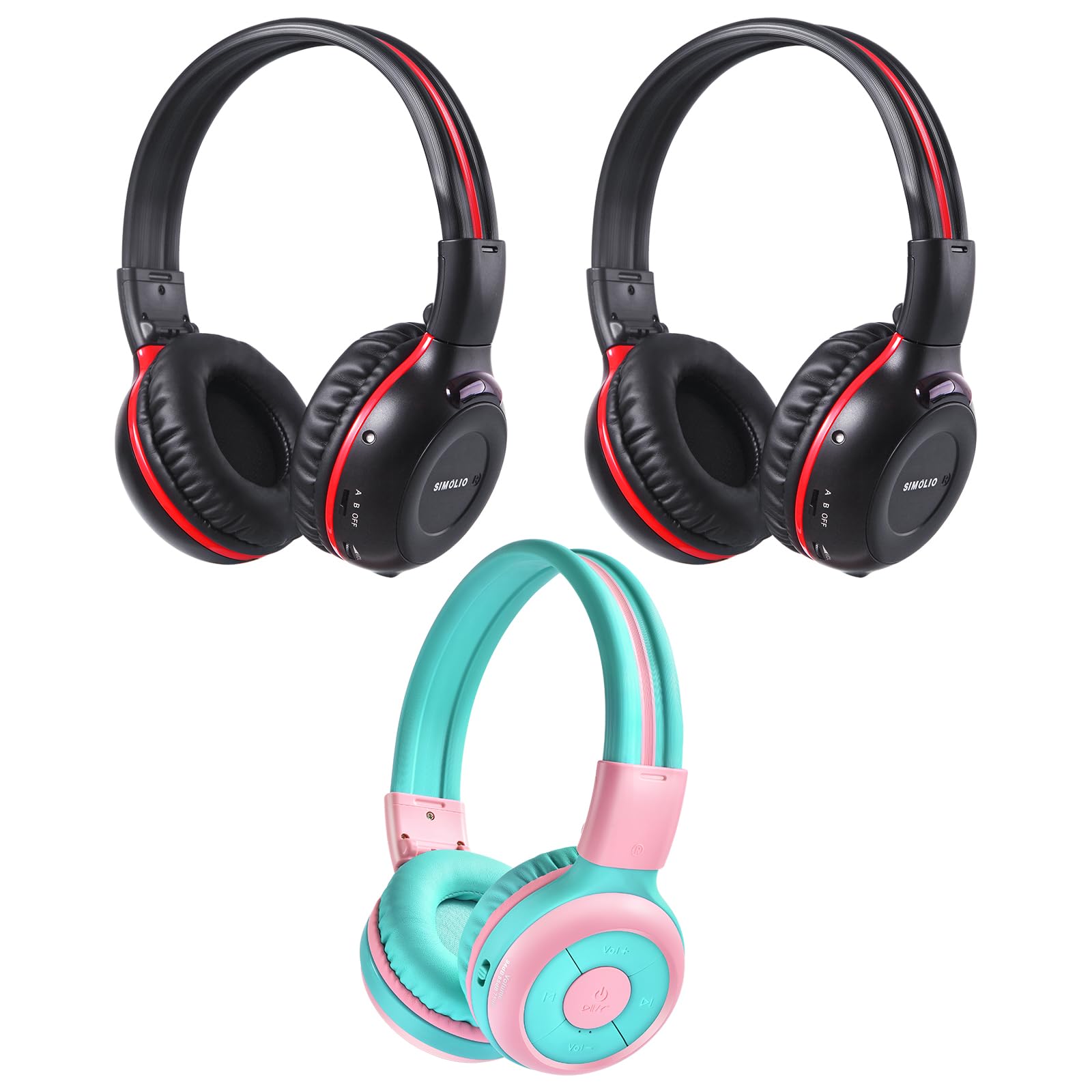 SIMOLIO Wireless IR Headphones for Car DVD and Bluetooth Headphones for Kids, Infrared Headphones Compatible with Honda Odyssey & uConnect VES & Dodge Grand Caravan & Chevy Suburban 2006-2022
