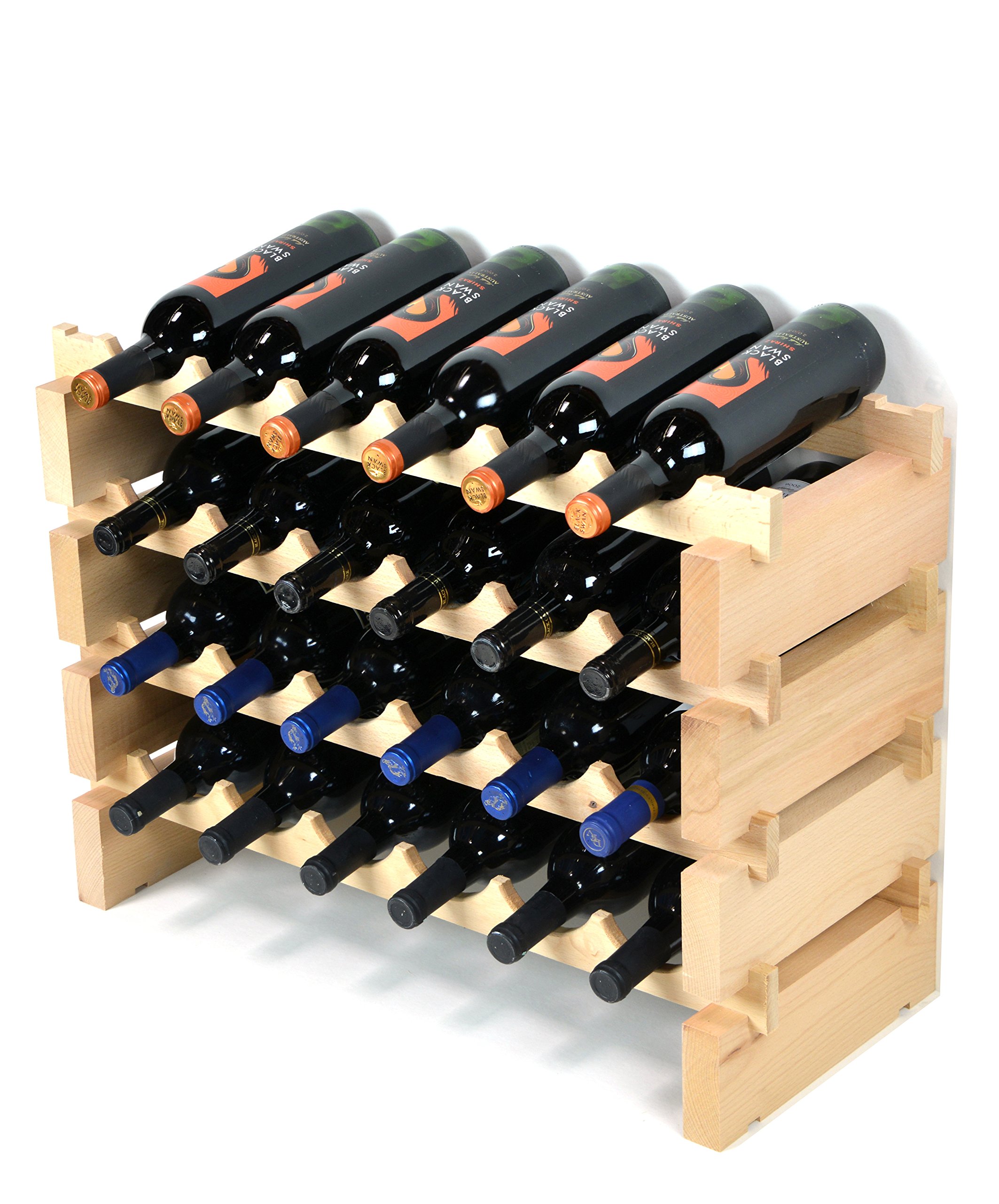 sfDisplay.com,LLC. Modular Wine Rack Beechwood 24-72 Bottle Capacity 6 Bottles Across up to 12 Rows Newest Improved Model (24 Bottles - 4 Rows)