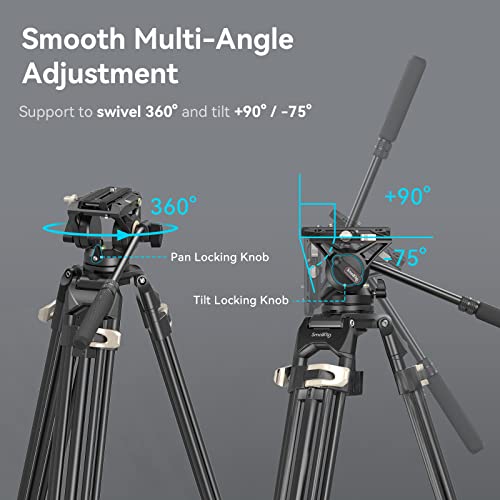 SmallRig Fluid Video Head with Quick Release Plate, Universal Bubble Level Tripod Fluid Head for Mirrorless, Video Cameras and DSLRs, Compatible with Gimbal Plate for DJI RS Series, DH-01-3985