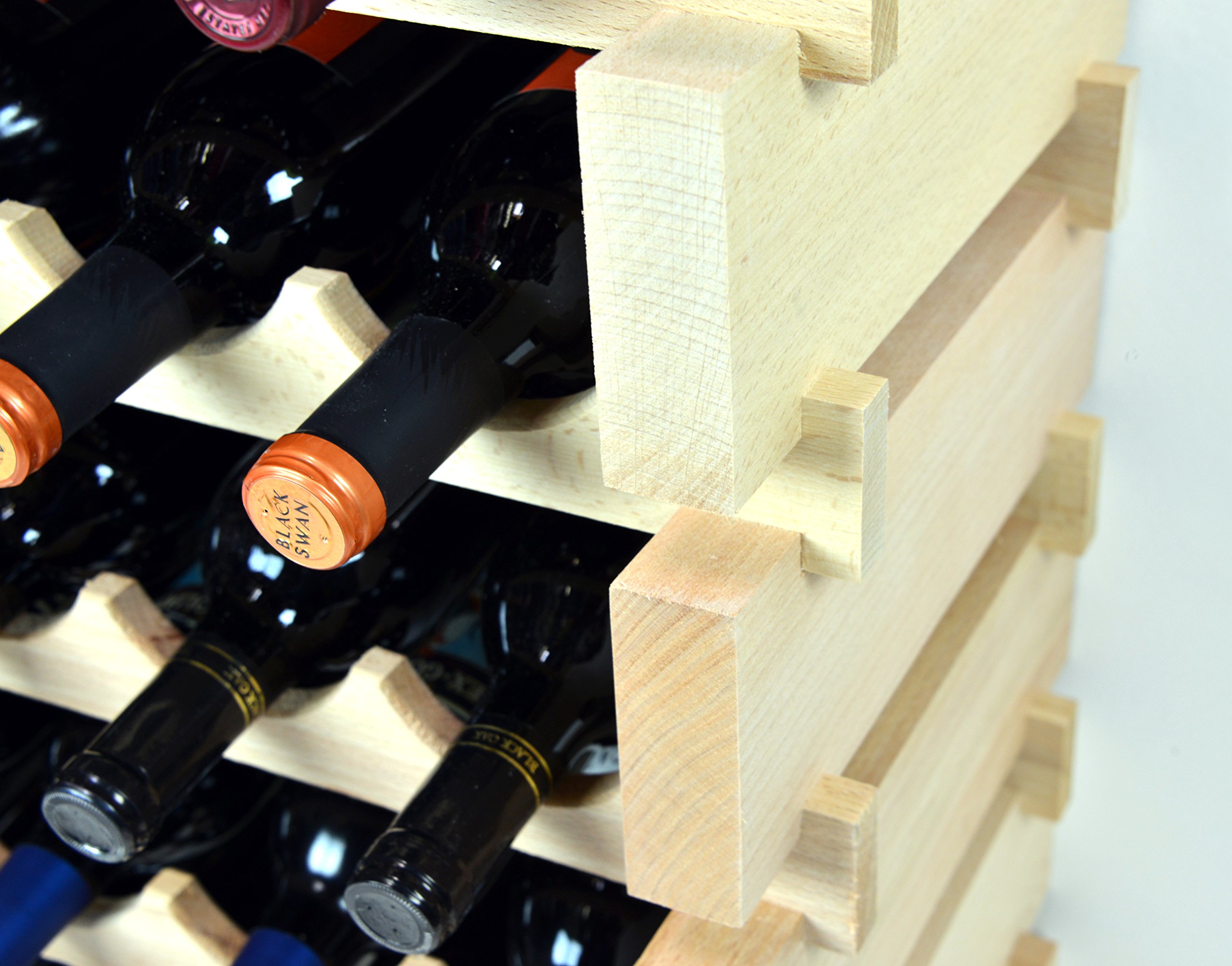 sfDisplay.com,LLC. Modular Wine Rack Beechwood 24-72 Bottle Capacity 6 Bottles Across up to 12 Rows Newest Improved Model (24 Bottles - 4 Rows)