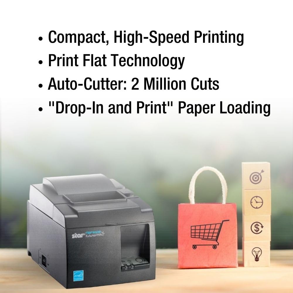 Star Micronics TSP143IIIW Wi-Fi (WLAN) TSP100 Series Thermal Receipt Printer with Wireless Access Point - USB, WiFi Connectivity, 203 dpi, Auto-Cutter, Gray - YKGAV