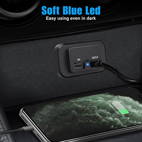 2PCS 12V USB Outlet, Dual Quick Charge 3.0 12V Socket USB Charger & PD Type-C (USB C), 12V 24V USB Charger Waterproof Power Socket Adapter Car Charger Adapter for RV Marine Motorcycle Truck Golf Cart