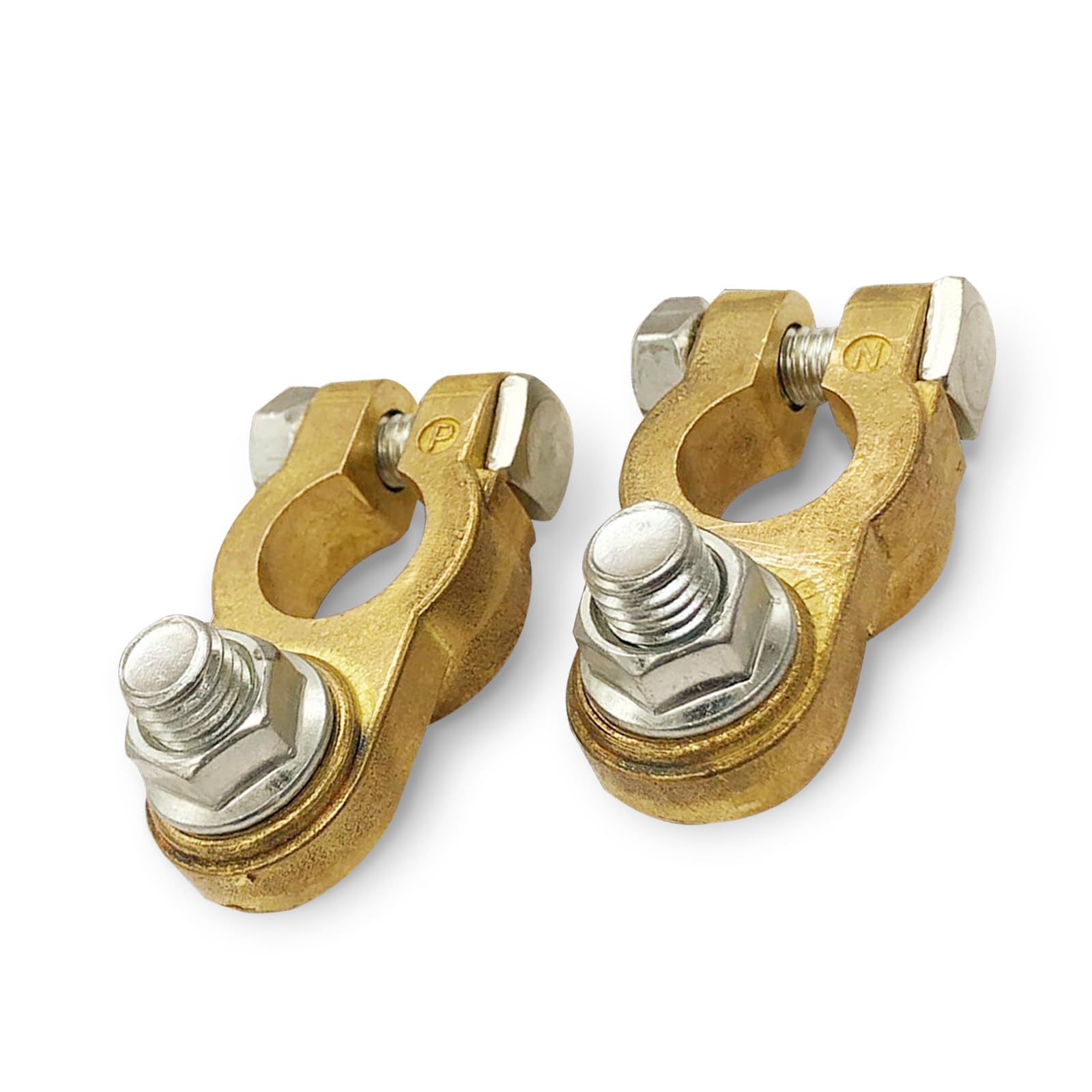 Hawyet 2 PCS Car Terminals Connectors Clamps, Brass Terminal Protector Set, Universal Terminal End Clamp Set for Marine Car Boat RV Vehicles (Gold)