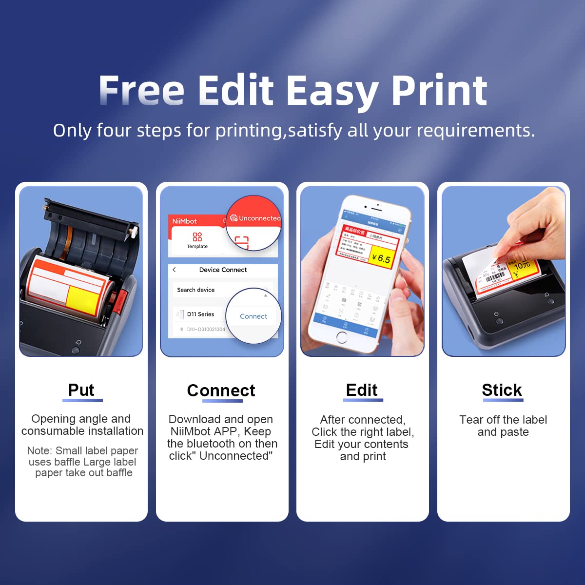 Thermal Label Printer B3S with 3 Inch Labels Tape Bluetooth Business Sticker Label Maker Suitable for Barcode, Price, Address and Storing Compatible with Android iOS and Windows for Home & Office
