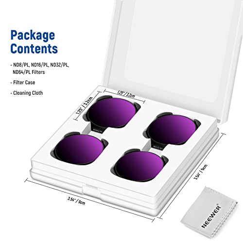NEEWER ND/CPL Filter Set Compatible with GoPro Hero 11 10 Black Hero 9, 4 Packs (ND8/PL, ND16/PL, ND32/PL, ND64/PL) Multi Coated HD Glass, Action Camera Accessories Neutral Density/Polarizing Filters