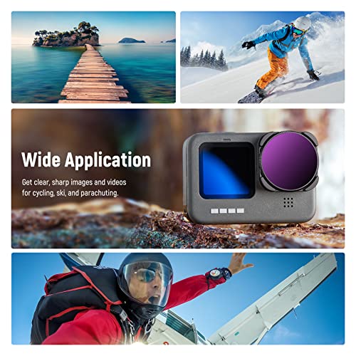 NEEWER ND/CPL Filter Set Compatible with GoPro Hero 11 10 Black Hero 9, 4 Packs (ND8/PL, ND16/PL, ND32/PL, ND64/PL) Multi Coated HD Glass, Action Camera Accessories Neutral Density/Polarizing Filters