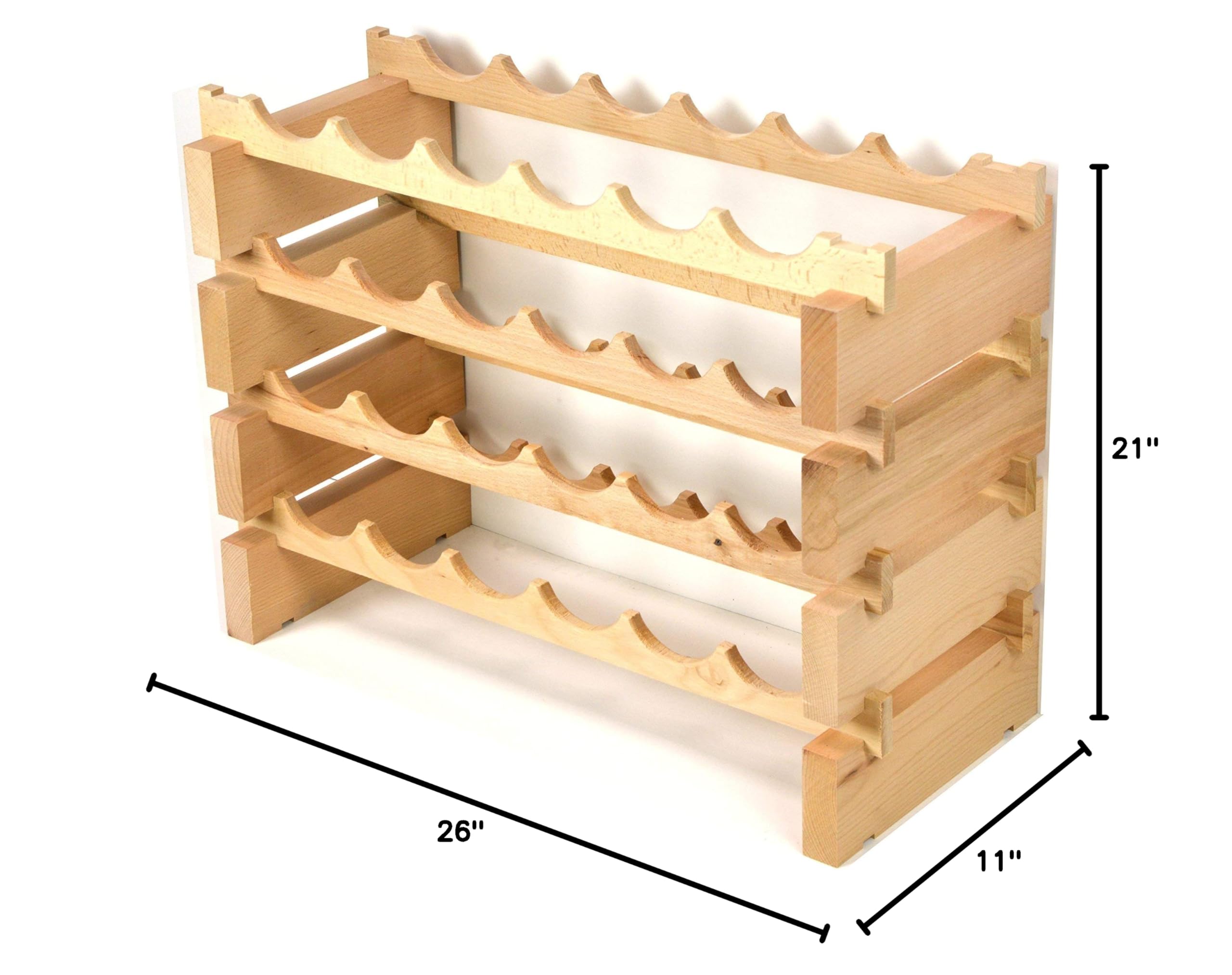 sfDisplay.com,LLC. Modular Wine Rack Beechwood 24-72 Bottle Capacity 6 Bottles Across up to 12 Rows Newest Improved Model (24 Bottles - 4 Rows)