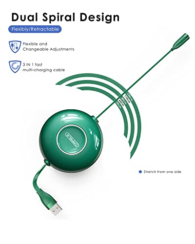CAFELE [2023 Upgraded] Multi Charging Cable, [No Tangled] Retractable Phone Charger Cord with USB C/Micro USB/I Port for Phones and Tablets,3A,3.3FT,Compact for Car/Travel