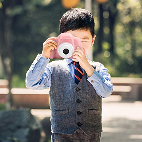 S Erounder Children Camera,USB 1080P Cartoon Children Intelligence Kid Mini Photography Camera Digital Video OneClick Smart Focusing,Support Recording,Camera,Memory Card (Pink-General Clear Edition)
