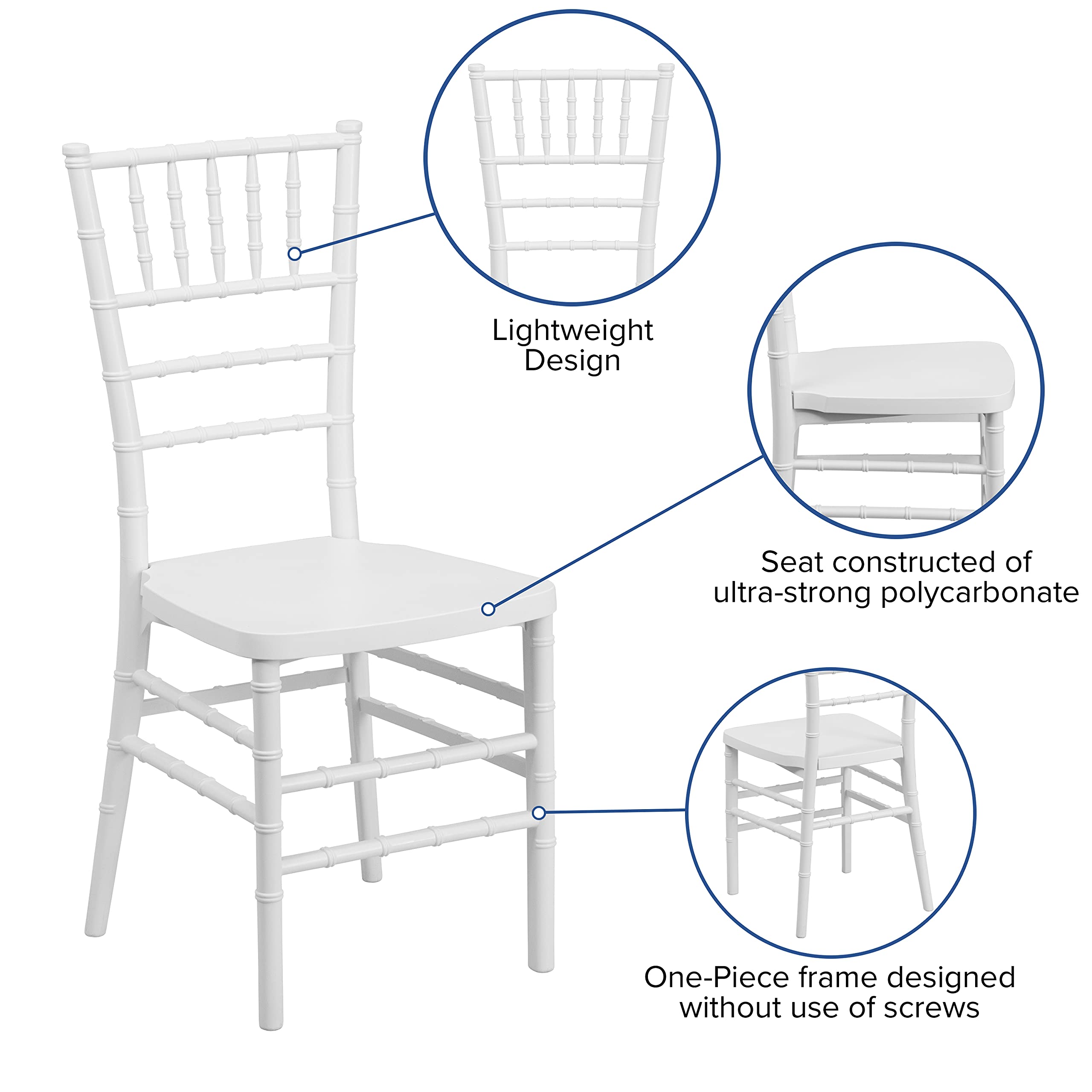 EMMA + OLIVER White Resin Stacking Chiavari Chair