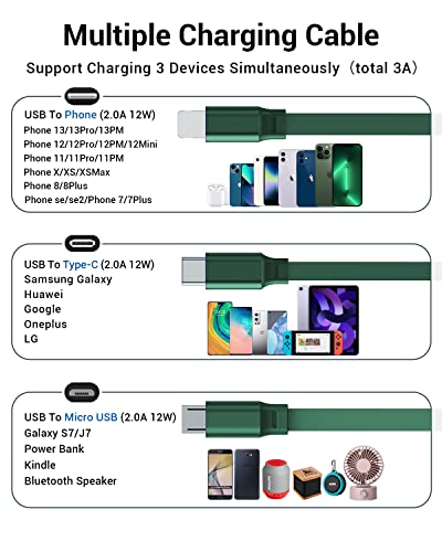 CAFELE [2023 Upgraded] Multi Charging Cable, [No Tangled] Retractable Phone Charger Cord with USB C/Micro USB/I Port for Phones and Tablets,3A,3.3FT,Compact for Car/Travel