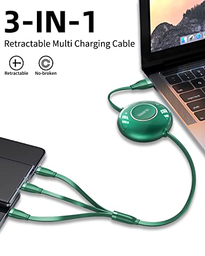CAFELE [2023 Upgraded] Multi Charging Cable, [No Tangled] Retractable Phone Charger Cord with USB C/Micro USB/I Port for Phones and Tablets,3A,3.3FT,Compact for Car/Travel