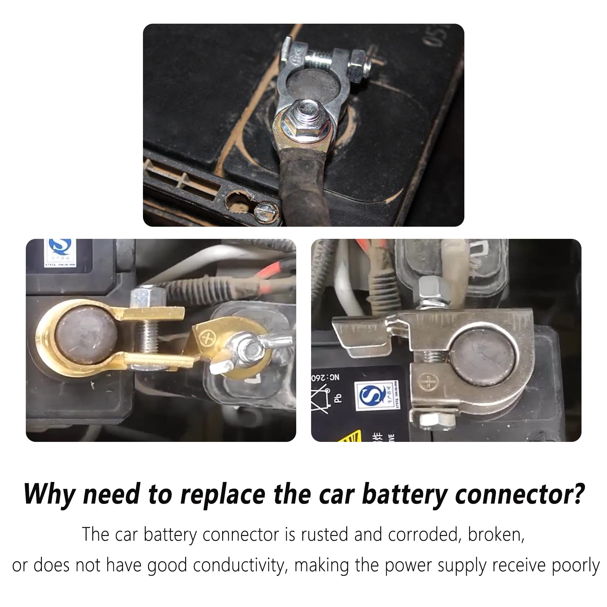 Durable&Adjustable Battery Terminal Connectors Car Accessories Kit(Negative & Positive Battery Cable Terminals+2PCS Battery Terminal Fiber Washers) Fit for Most Car Truck Van Boat