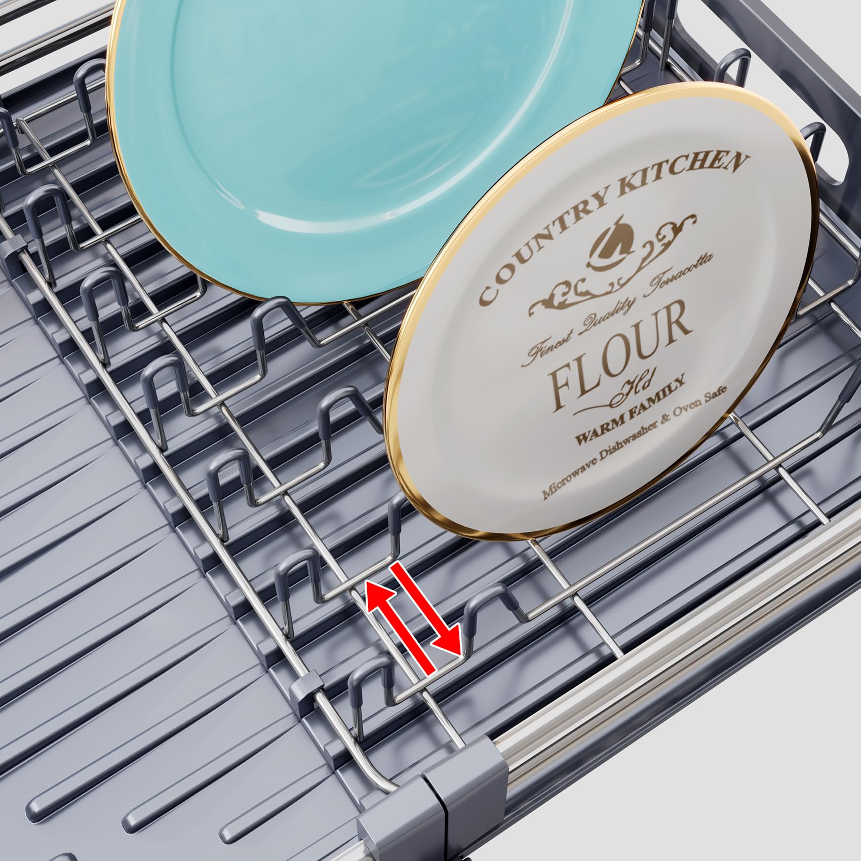 Dish Drying Rack, Kitchen Dish Drainer Rack, Expandable(13.2"-19.7") Stainless Steel Sink Organizer Dish Rack and Drainboard Set with Utensil Holder Cups Holder for Kitchen Counter
