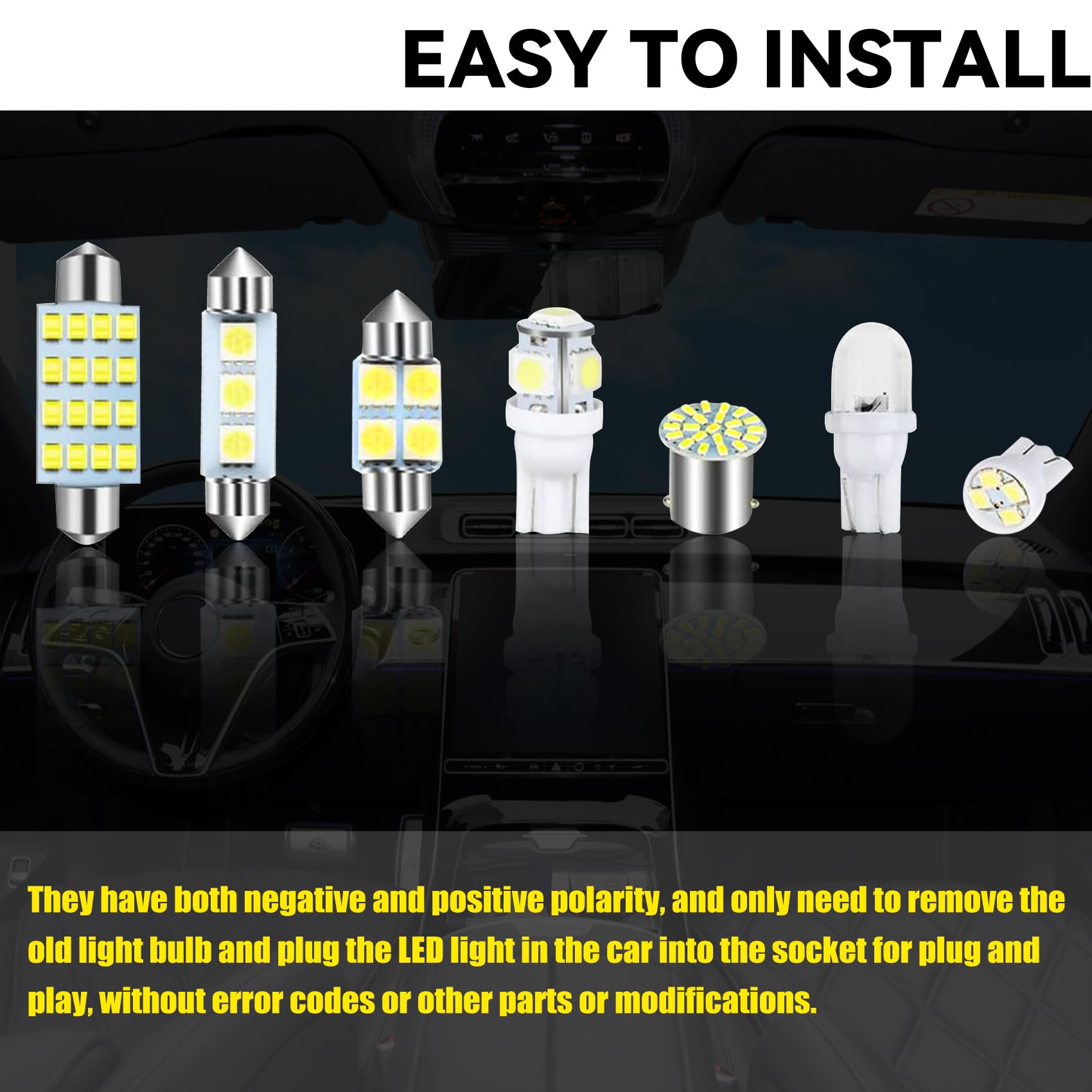 NTNEV 42PCS Car LED Bulb Kit, Vehicle Interior Mini Bulbs Kit, T10 1157 31mm 36mm 41mm LED Dome Light Festoon Bulbs, Brake Light, Dome Light, Map Light, Parking Light (White)