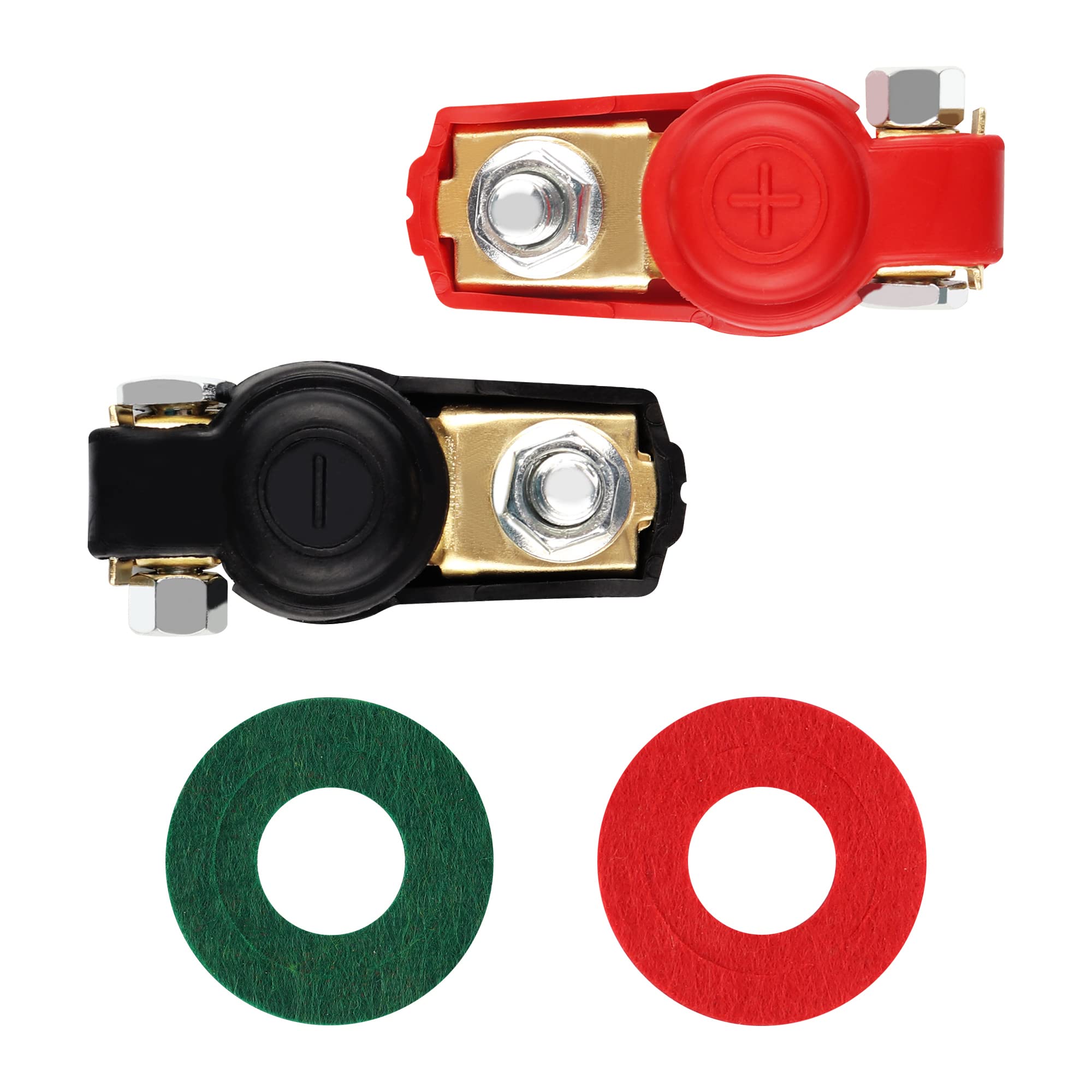 Durable&Adjustable Battery Terminal Connectors Car Accessories Kit(Negative & Positive Battery Cable Terminals+2PCS Battery Terminal Fiber Washers) Fit for Most Car Truck Van Boat