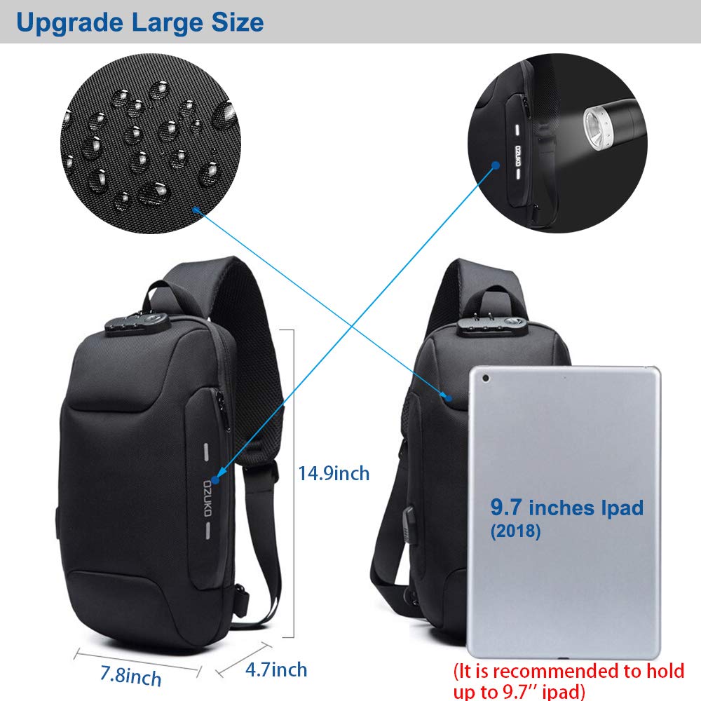 OZUKO Anti Theft Sling Bag Shoulder Crossbody Backpack, Waterproof Large Mens Sling Backpack Travel Hiking Chest Bag Daypack (Navy Blue)