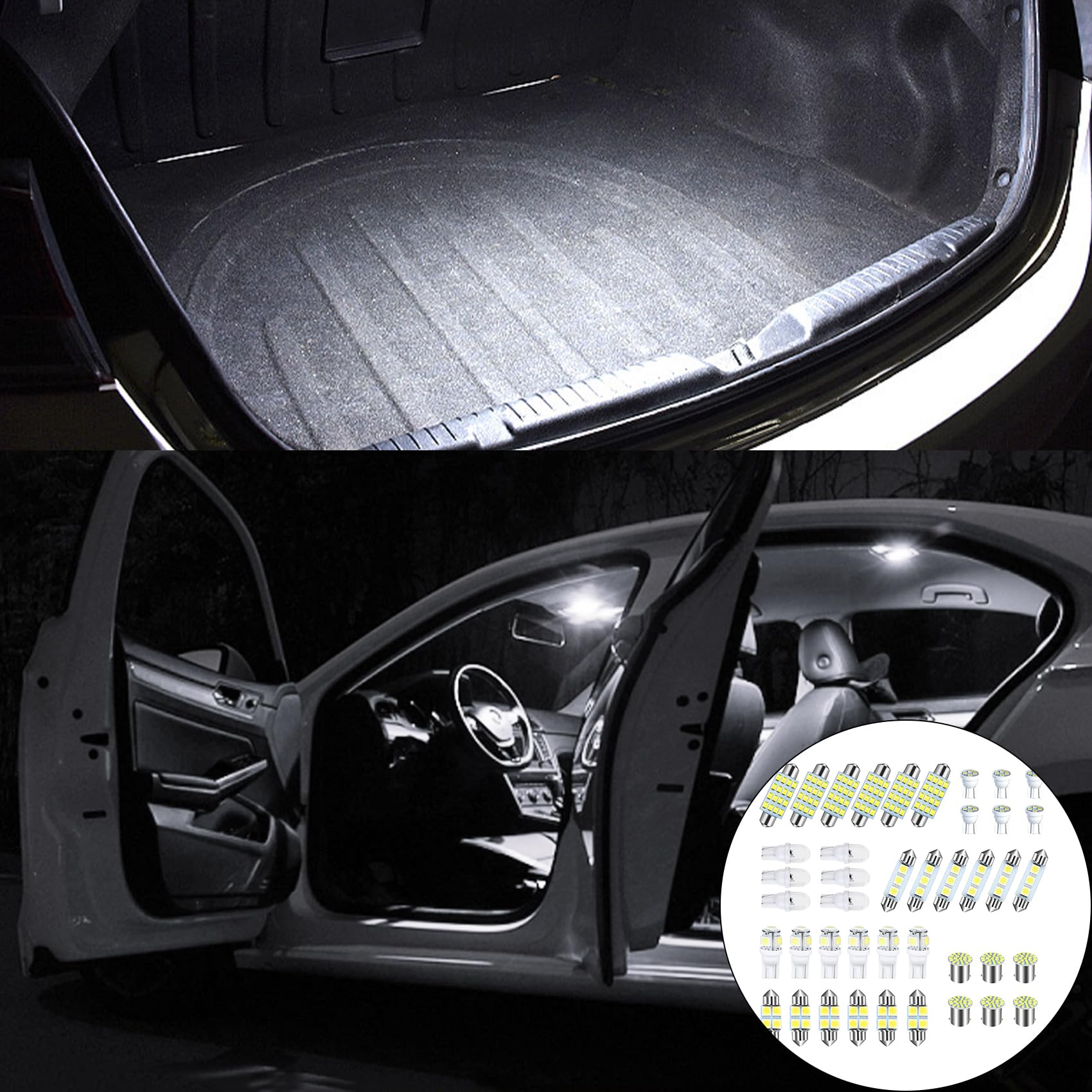 NTNEV 42PCS Car LED Bulb Kit, Vehicle Interior Mini Bulbs Kit, T10 1157 31mm 36mm 41mm LED Dome Light Festoon Bulbs, Brake Light, Dome Light, Map Light, Parking Light (White)