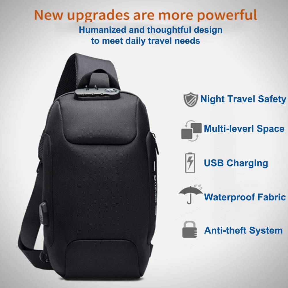 OZUKO Anti Theft Sling Bag Shoulder Crossbody Backpack, Waterproof Large Mens Sling Backpack Travel Hiking Chest Bag Daypack (Navy Blue)