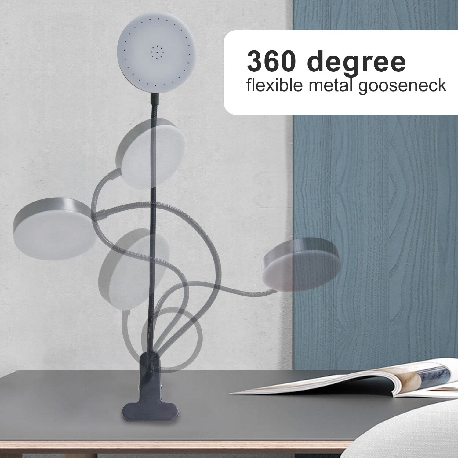 AVEVA Clip on Desk Lamp,96 CRI Eye Protection Book Light,Small Desk Lamp for Dorm,3 Color Modes,Dimmable LED Table Lamp,Black Metal Body 360° Gooseneck Reading Light (Non-Rechargeable )
