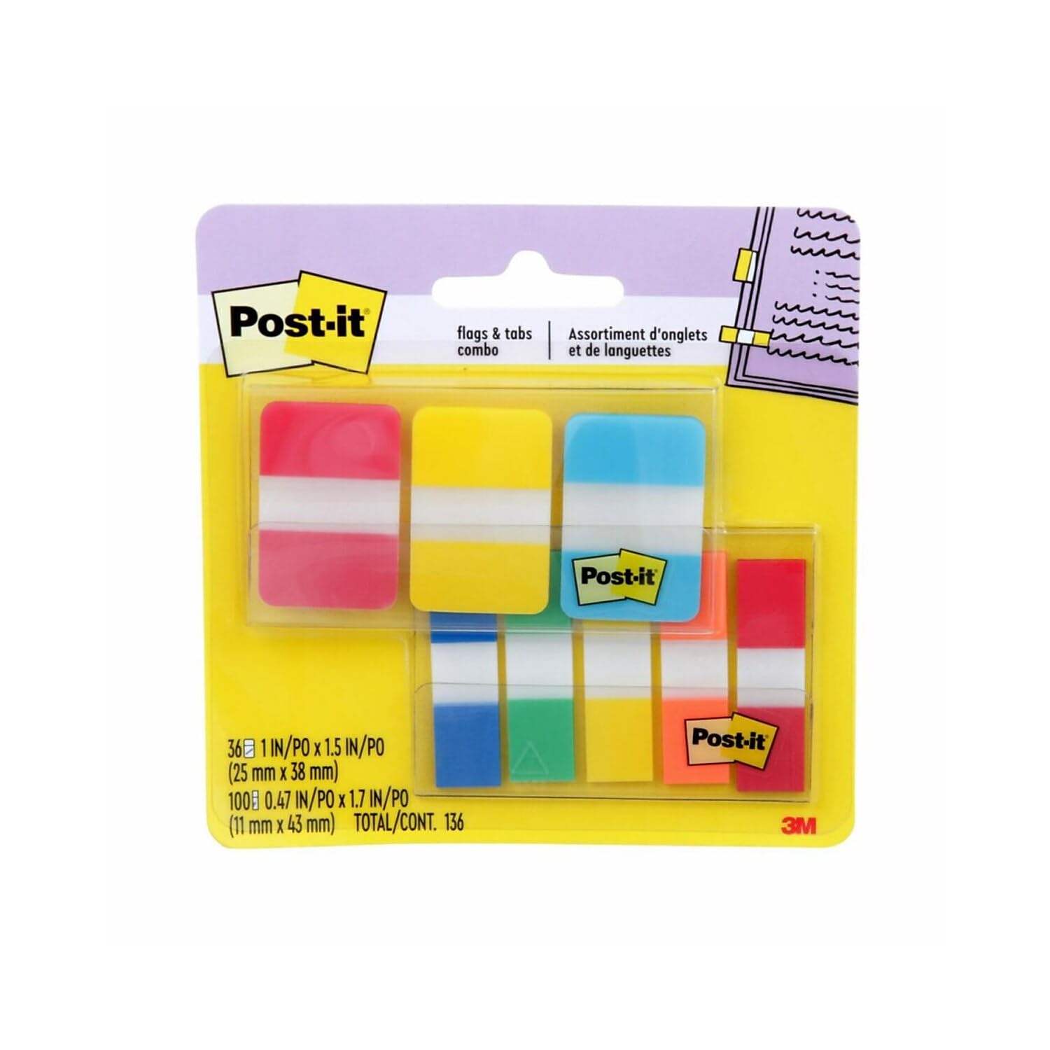 Post-it 7100194200 Flags and Tabs Value Combo, Assorted, Pack of 136