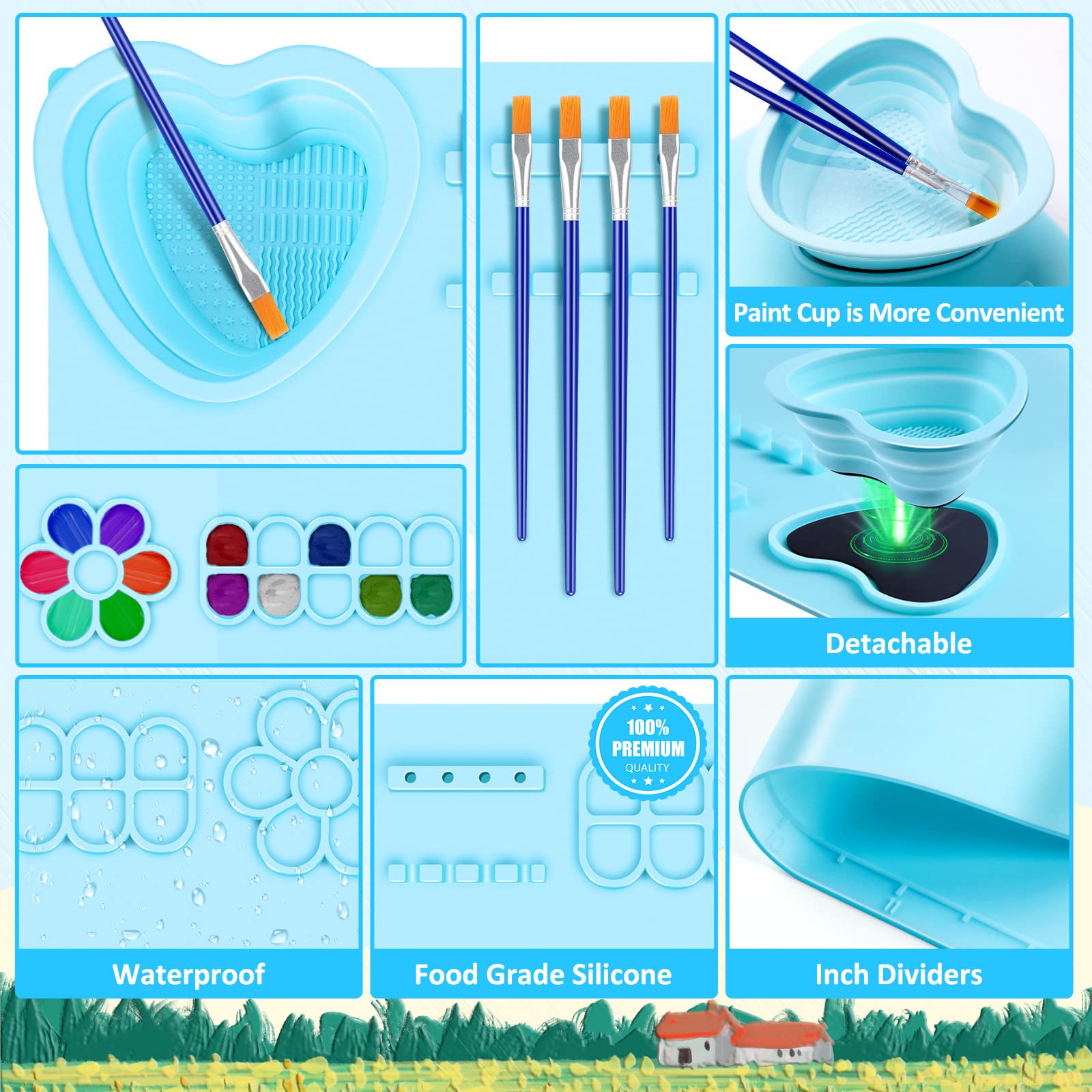 Silicone Craft Mat, Silicone Painting Mat for Resin Casting, 20"x16" Silicone Artist Mat with Cup for Painting, Craft, Watercolour, Clay and DIY