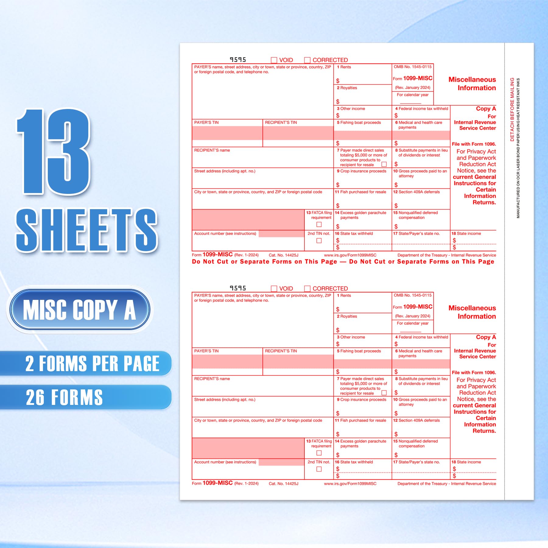 1099 MISC Forms 2022, 4 Part Tax Forms Kit, 25 Vendor Kit of Laser Forms Designed for QuickBooks and Accounting Software