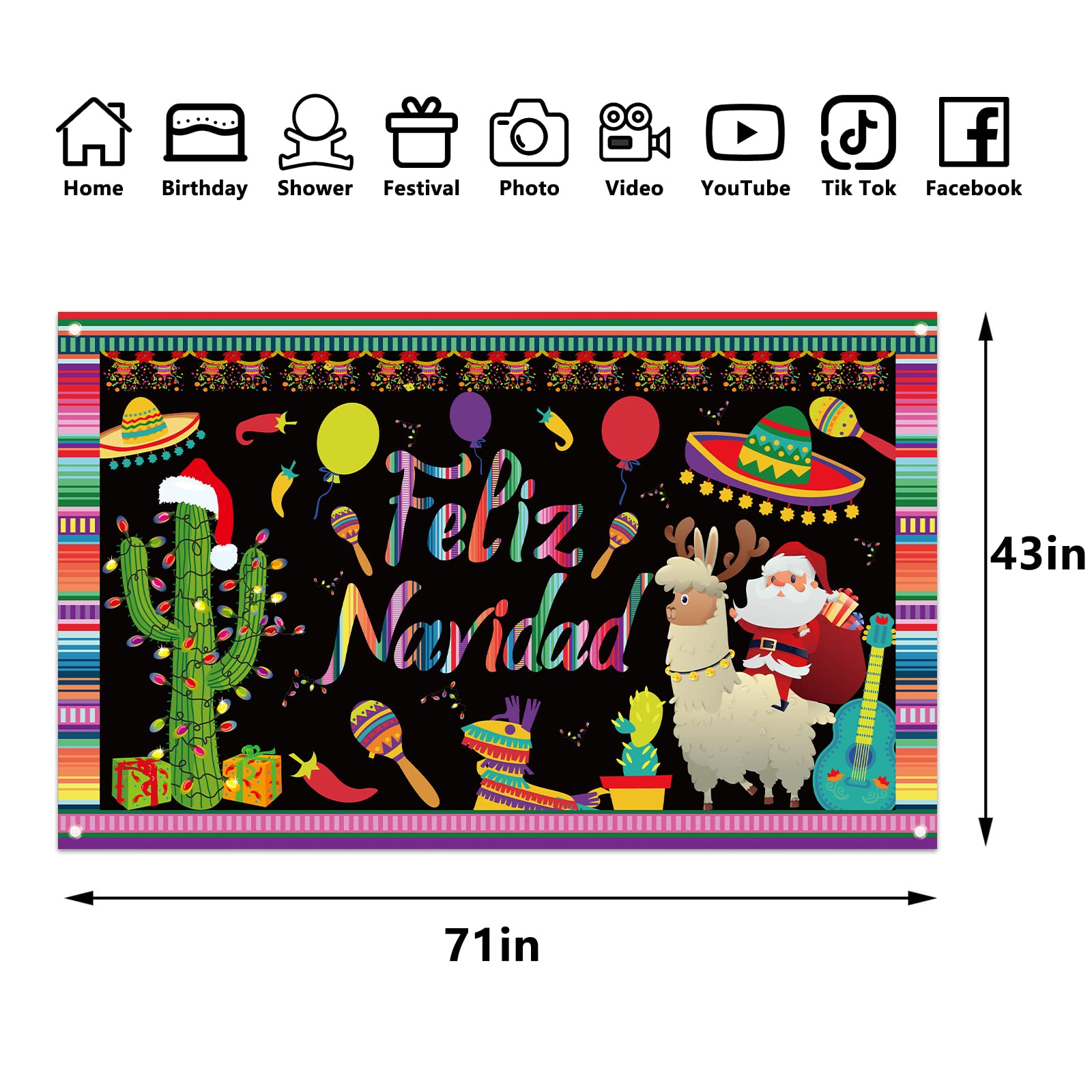 Feliz Navidad Decorations Feliz Navidad Backdrop for Photography Mexican Christmas Banner Christmas Decorations and Supplies for Home Party-71×43''