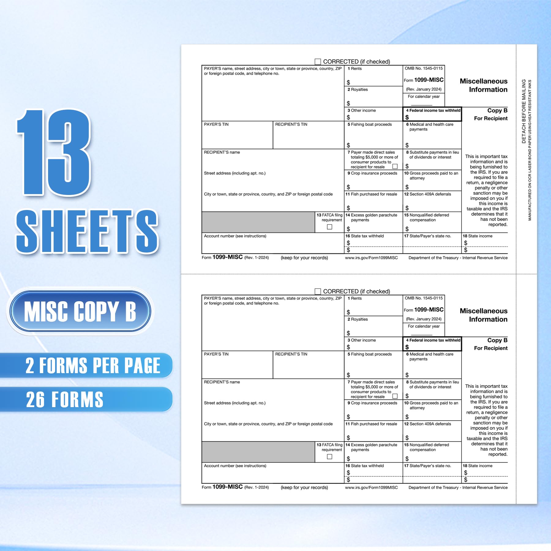 1099 MISC Forms 2022, 4 Part Tax Forms Kit, 25 Vendor Kit of Laser Forms Designed for QuickBooks and Accounting Software