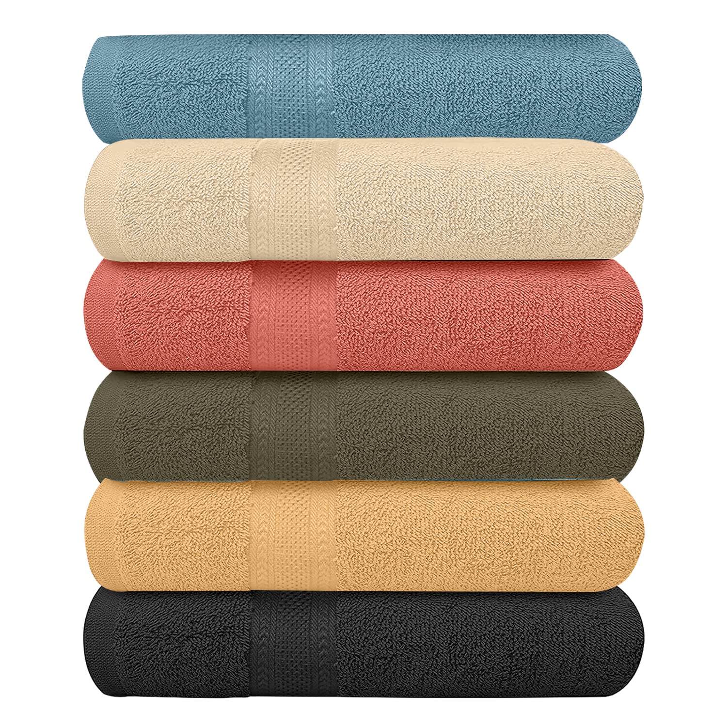 ECO Towels 6-Pack Bath Towels - Extra-Absorbent - 100% Cotton - 27" x 54" - Towels for Bathroom - Extra Large Bath Towel Shower Towels