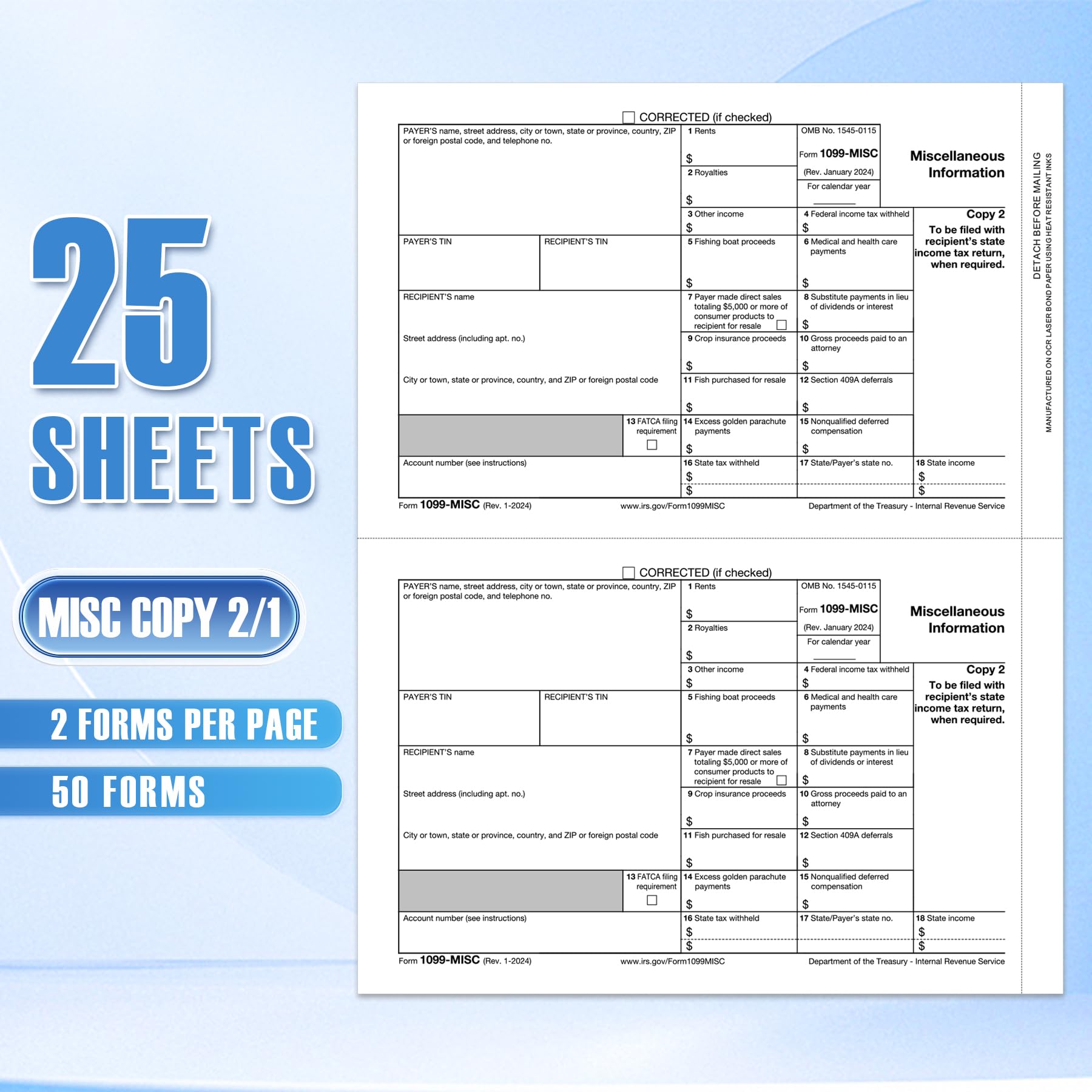 1099 MISC Forms 2022, 4 Part Tax Forms Kit, 25 Vendor Kit of Laser Forms Designed for QuickBooks and Accounting Software