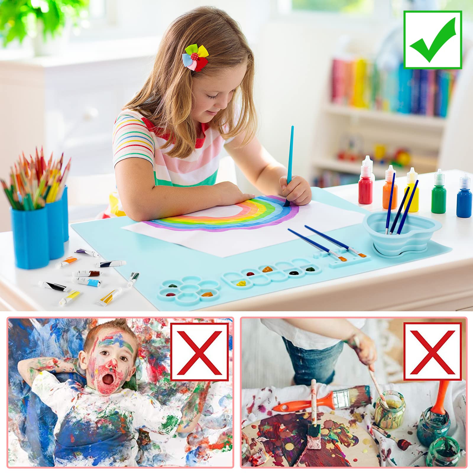Silicone Craft Mat, Silicone Painting Mat for Resin Casting, 20"x16" Silicone Artist Mat with Cup for Painting, Craft, Watercolour, Clay and DIY