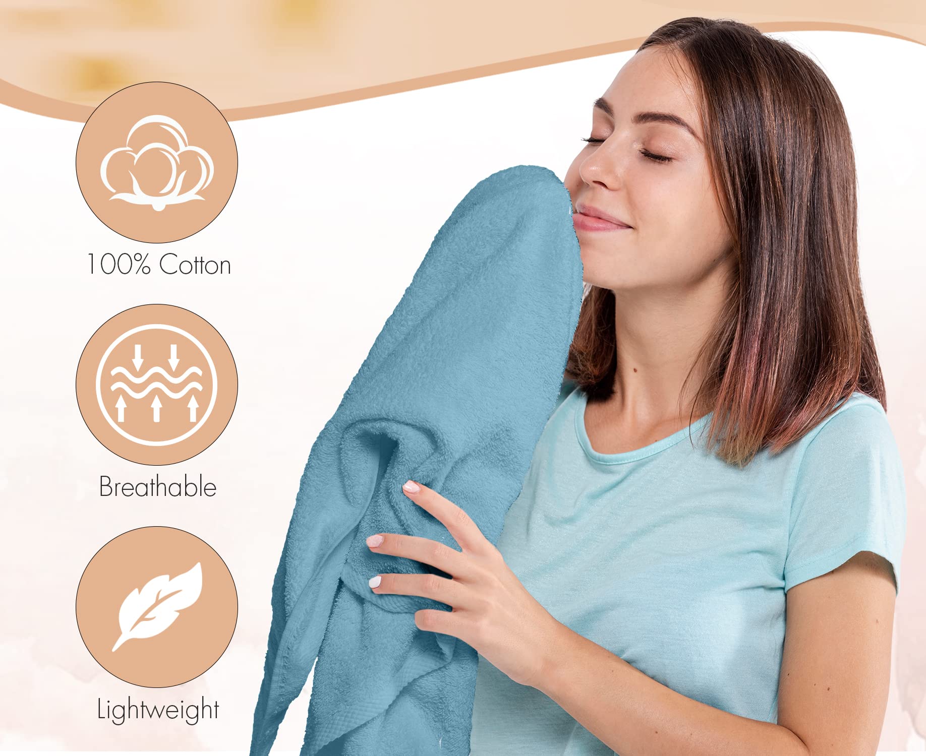 ECO Towels 6-Pack Bath Towels - Extra-Absorbent - 100% Cotton - 27" x 54" - Towels for Bathroom - Extra Large Bath Towel Shower Towels