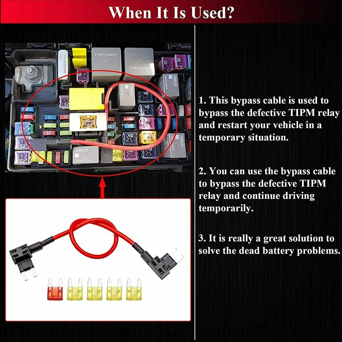 Gtpartes Red TIPM Repair Fuel Pump Relay Bypass Cable Fit for 2007-2016 Dodge Ram 1500 2500 3500 14AWG WIRE/20AMPS