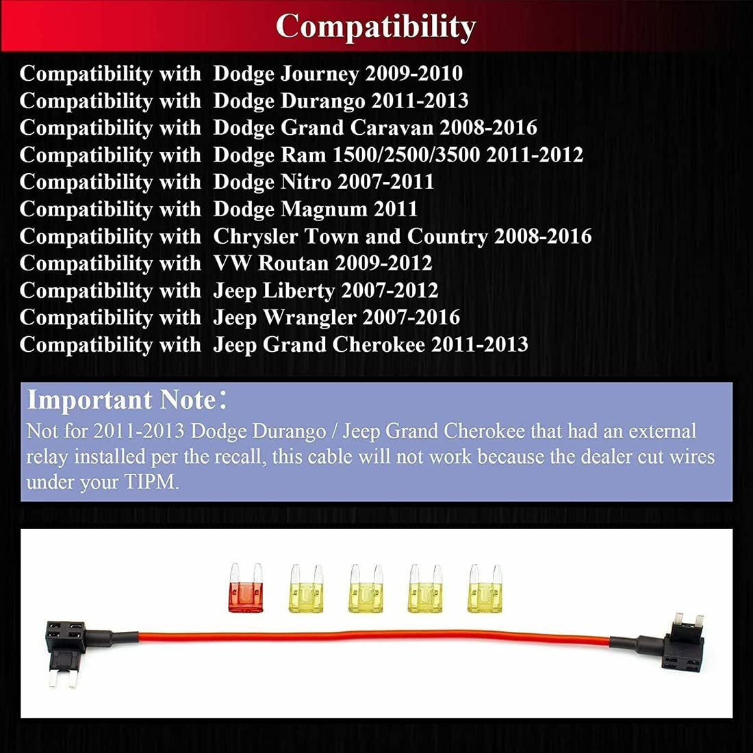 Gtpartes Red TIPM Repair Fuel Pump Relay Bypass Cable Fit for 2007-2016 Dodge Ram 1500 2500 3500 14AWG WIRE/20AMPS