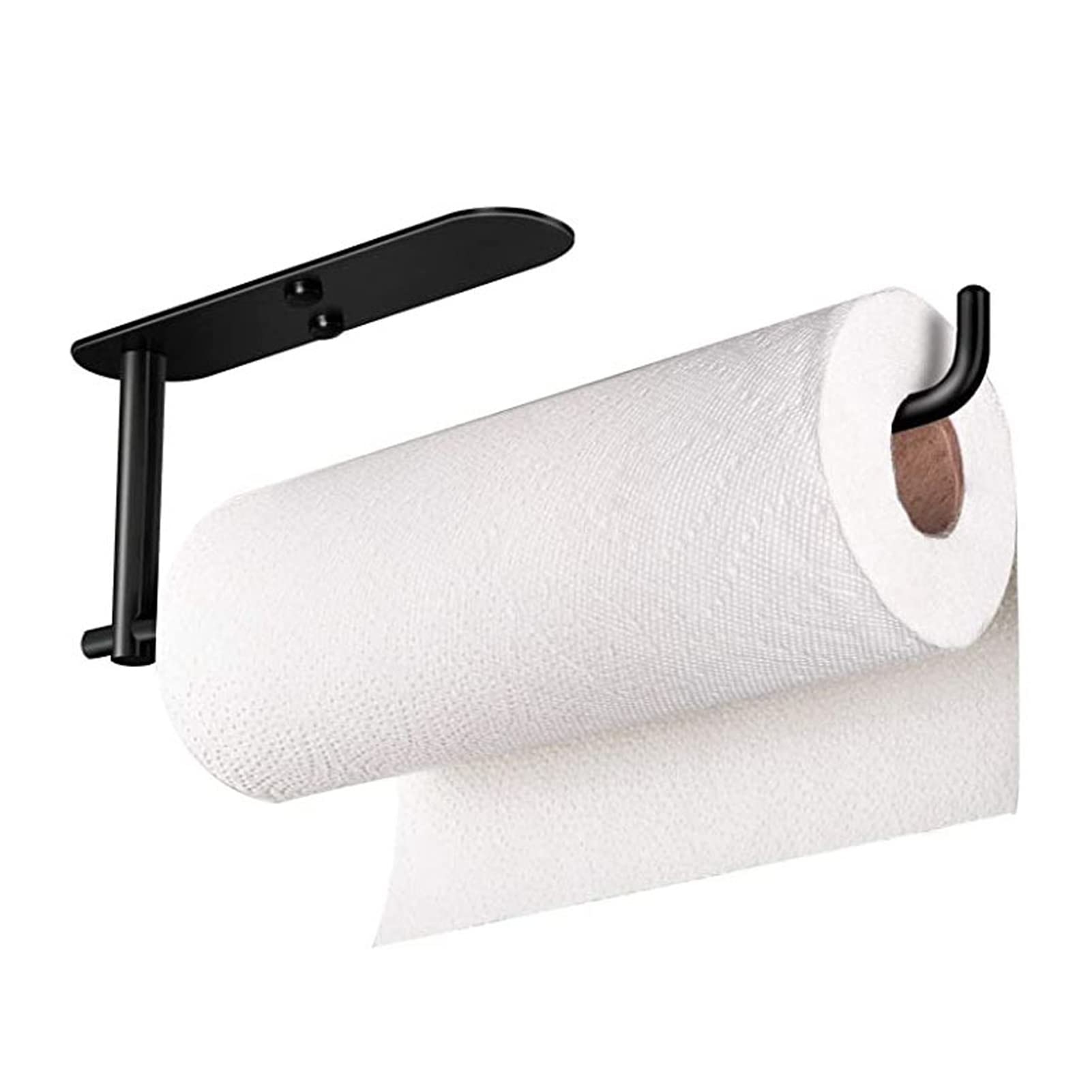Black Paper Towel Holder Under Cabinet, Paper Towel Holder Wall Mount for Kitchen, Adhesive Paper Towel Holder for Bathroom, Self Adhesive or Drilling Stainless Steel Paper Towel Holders