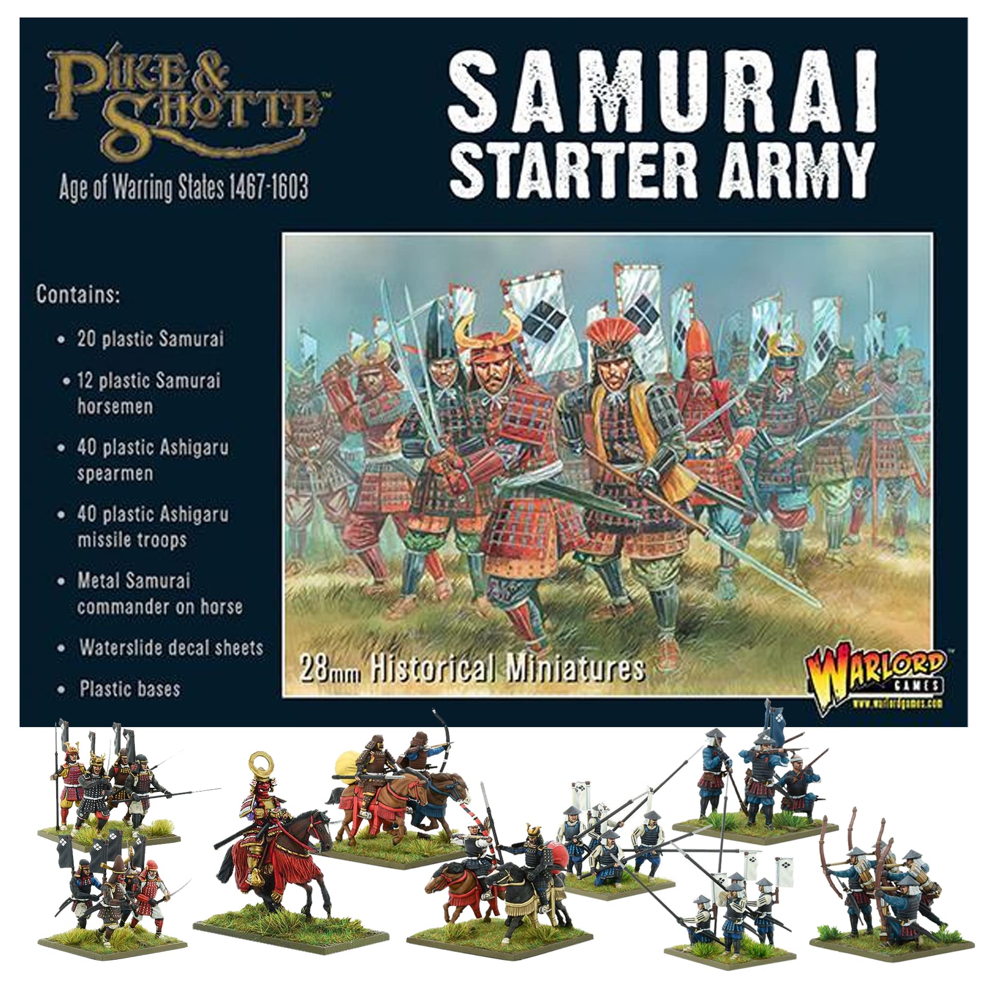 Wargames Delivered Pike & Shotte - Samurai Starter Army. 28mm Base Revolutionary Miniature Military Soldiers for Miniature War Game, and Model War by Warlord Games